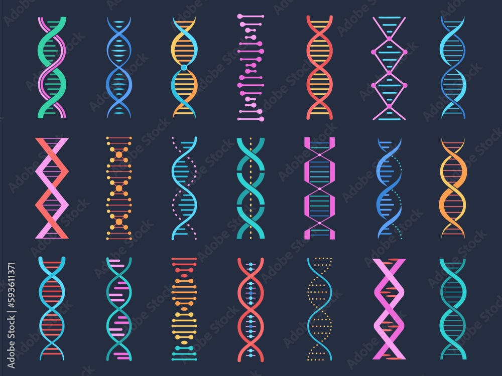 Dna pictogram symbols, gene shapes. Biological elements, genetic helix ...