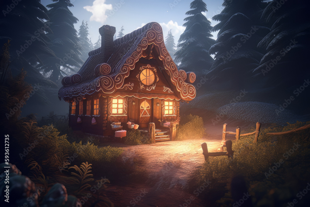 Gingerbread House in the Dark woods Fairy Tale Concept Art created with ...
