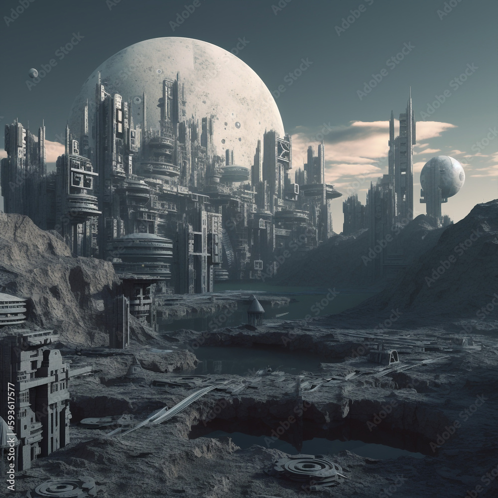 Generative ai illustration post apocalyptic destroyed alien city Stock ...