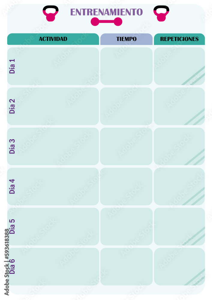 Planificador de entrenamiento. Planificador fitness. Organizador de gym ...