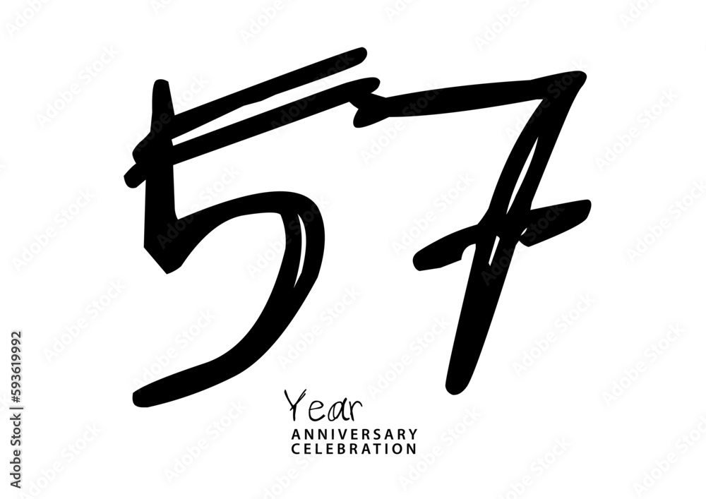 57 year anniversary celebration black color logotype vector, 57 number ...