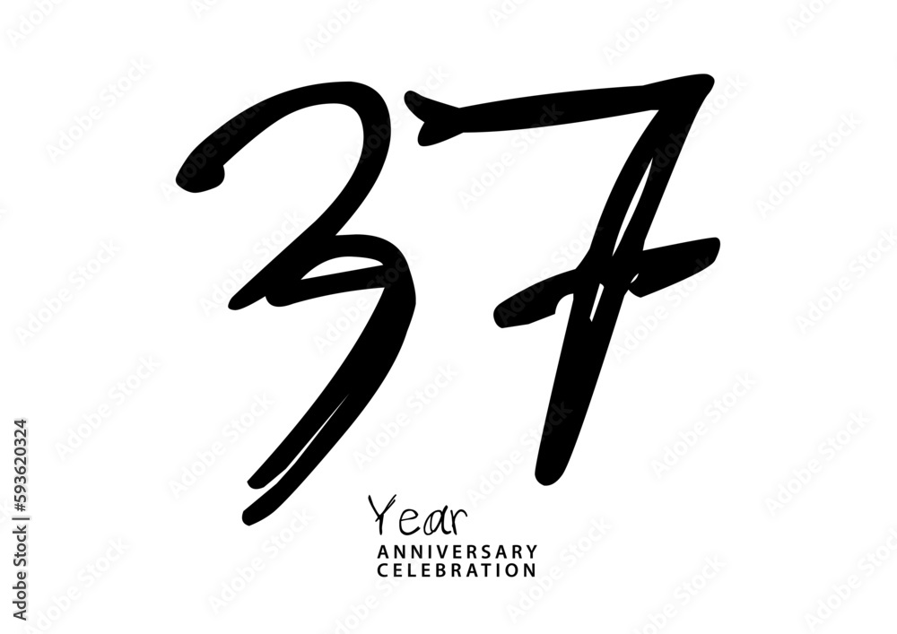 37 year anniversary celebration black color logotype vector, 37 number ...