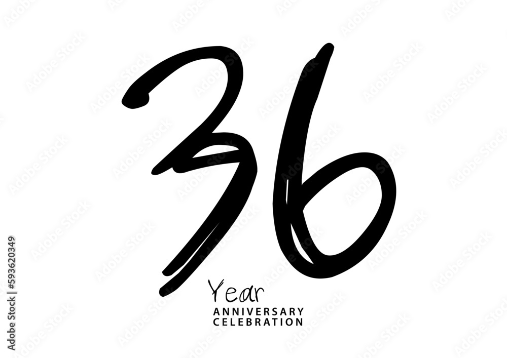 36 year anniversary celebration black color logotype vector, 36 number ...