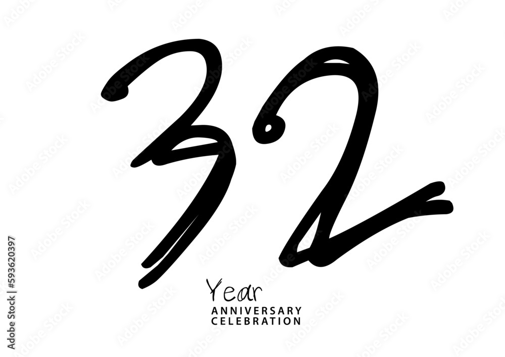 32 year anniversary celebration black color logotype vector, 32 number ...
