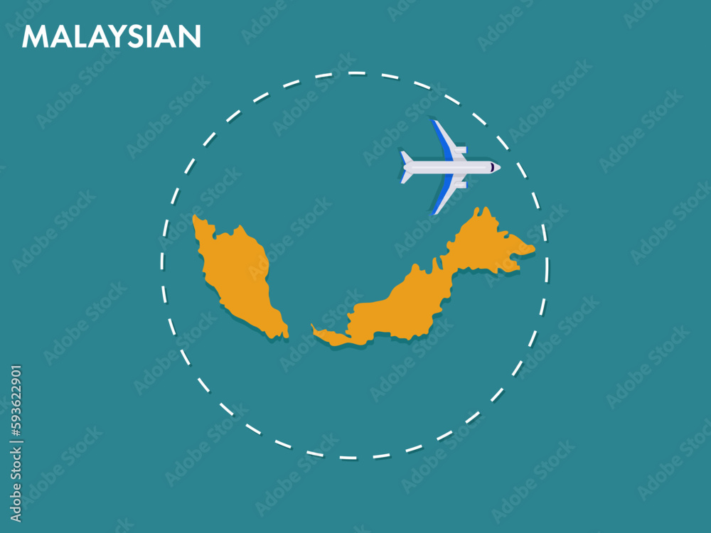 An airplane leaving the boundary of Malaysian country, a concept of ...
