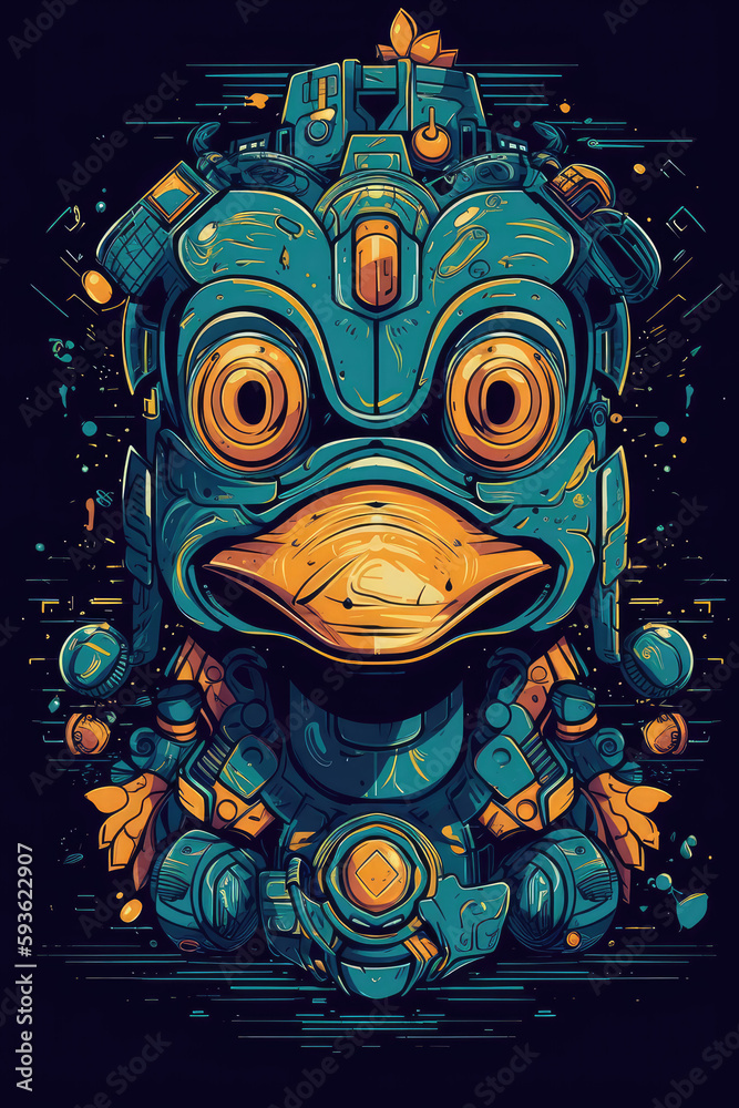 Robotic mecha duck mascot logo design on isolated black background ...