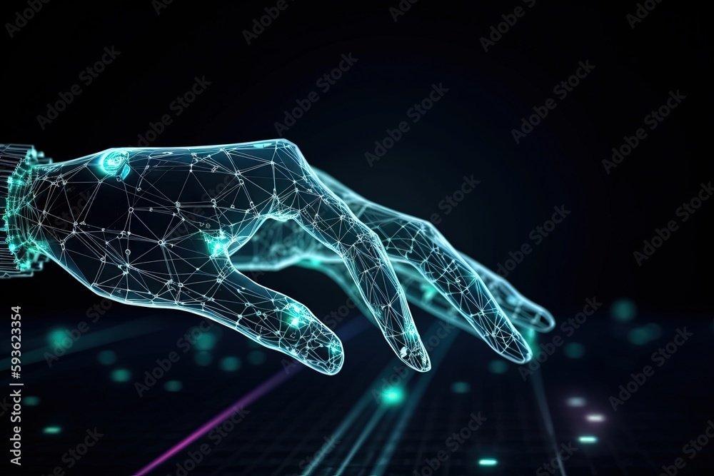 Hand of a robot and human connected to The metaverse universe,Digital ...