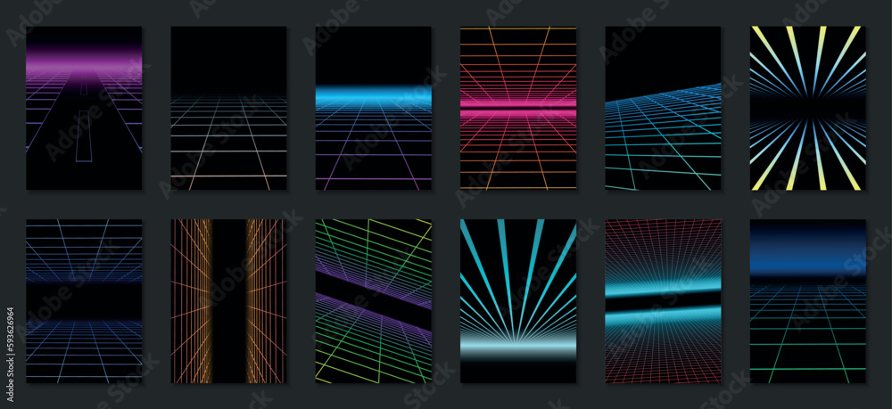 Collection of bright abstract retro posters, templates, placards ...