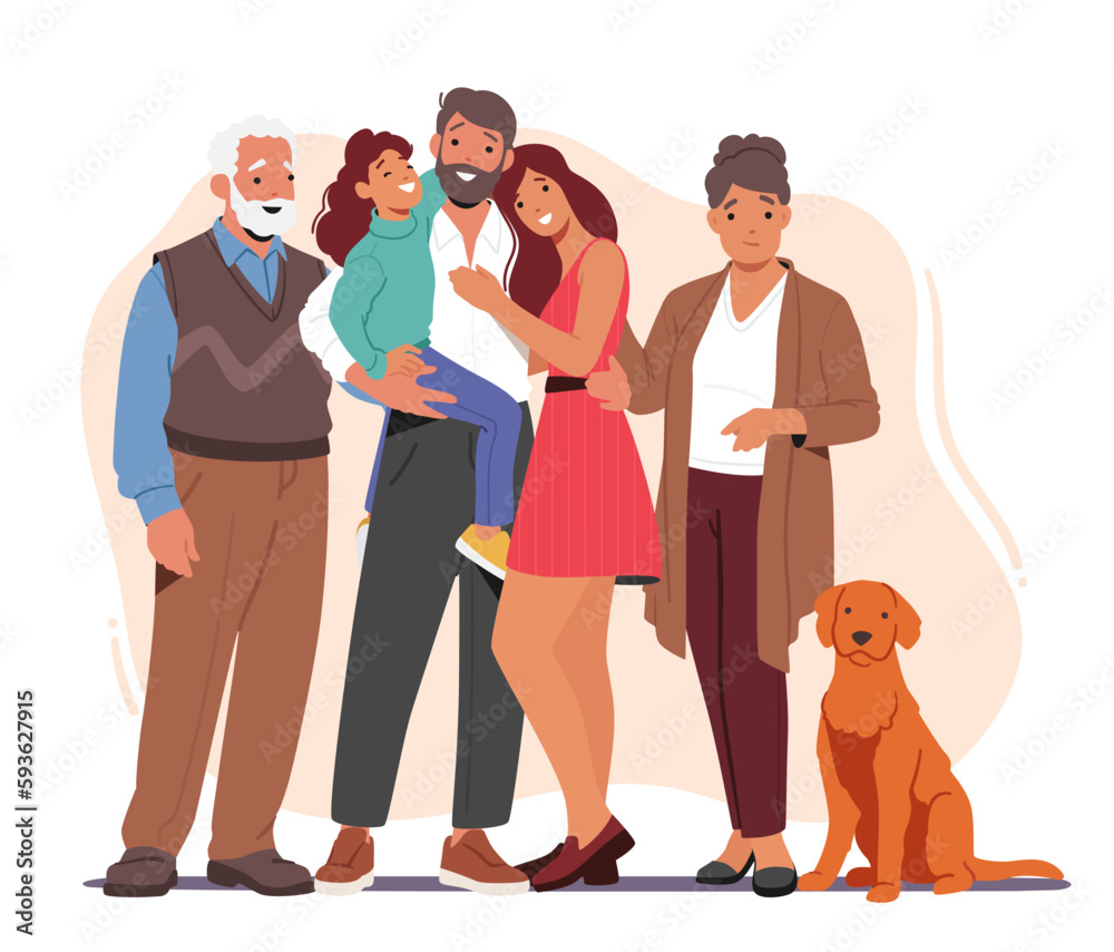 Big Happy Family Stand Together, Smiling And Laughing, Radiating Love ...