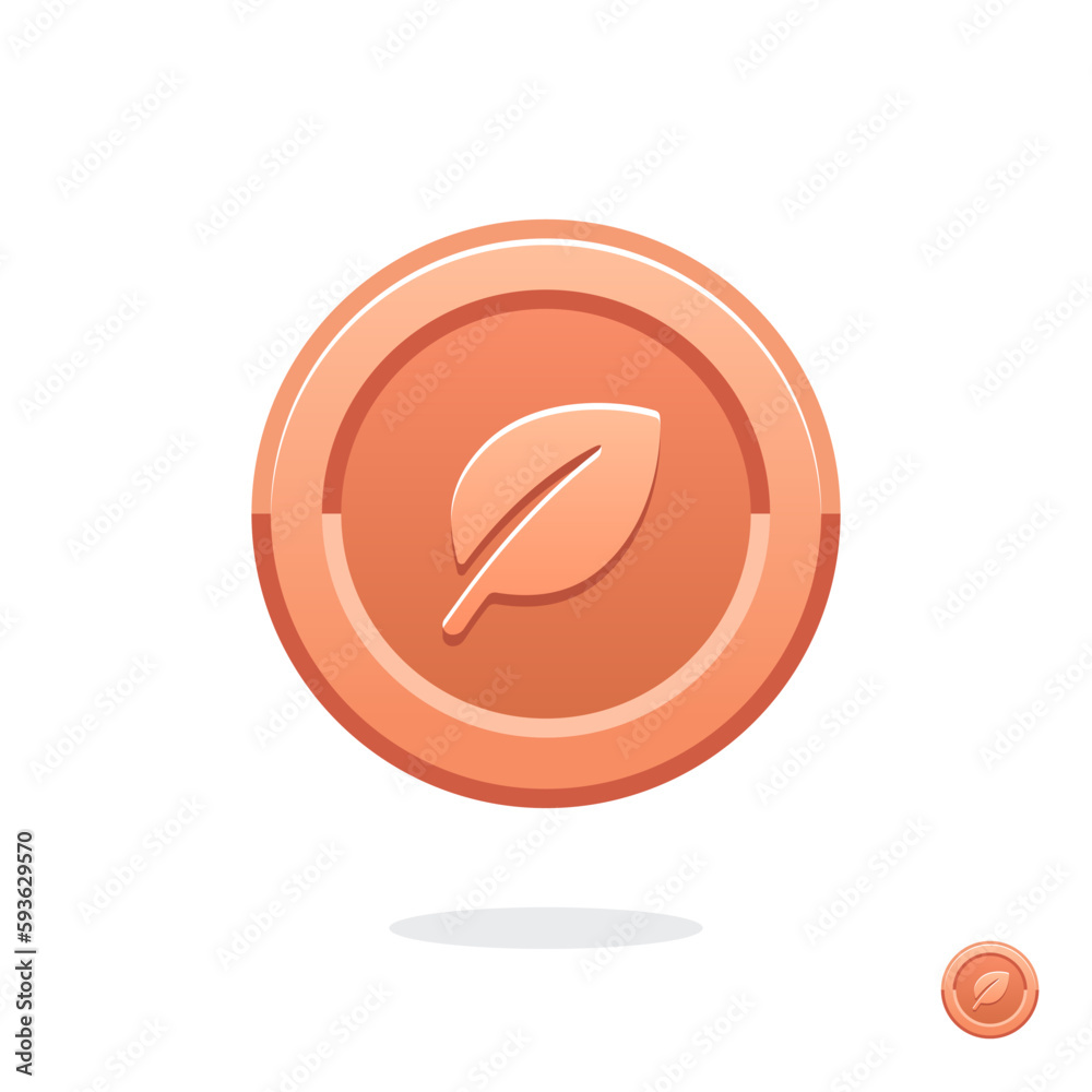 Game coin. Coin with leaf. Coin icon. Money symbol. Treasure sign ...