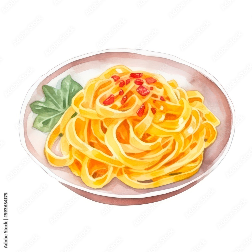 Watercolor illustration of a pasta on white background. Aquarelle ...