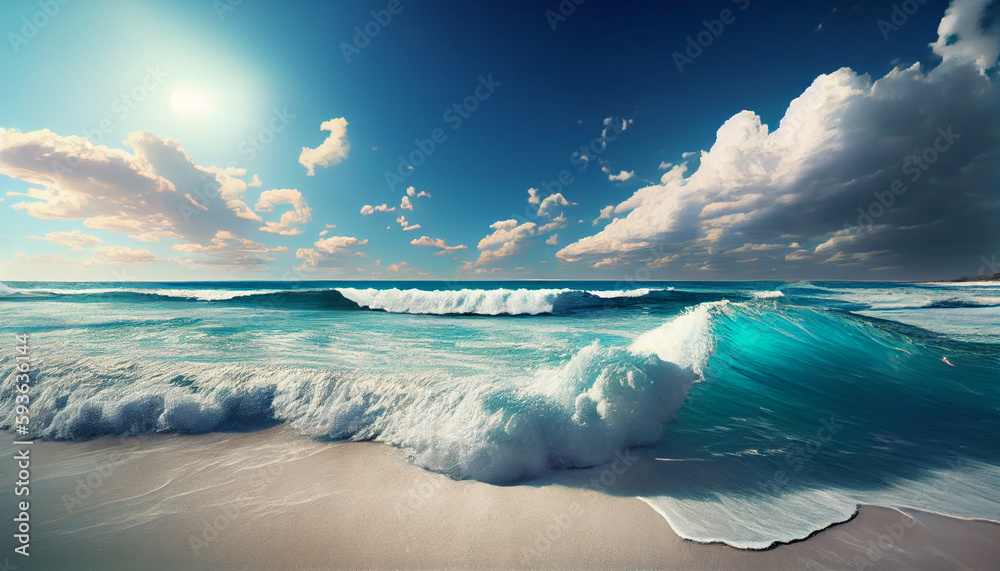 Beautiful panoramic sea scape with surf waves. Beautiful sea. Ai ...