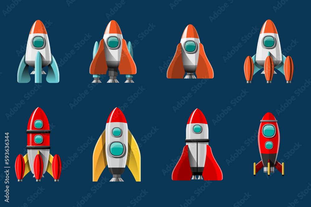 Cartoon vector illustration Rocket launch isolated images set. Stock ...