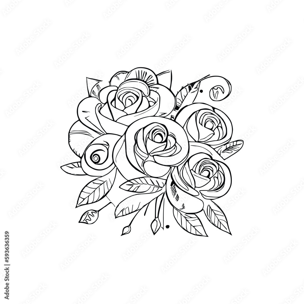 Beautiful Roses Coloring Book, Roses Coloring page, Roses line art ...