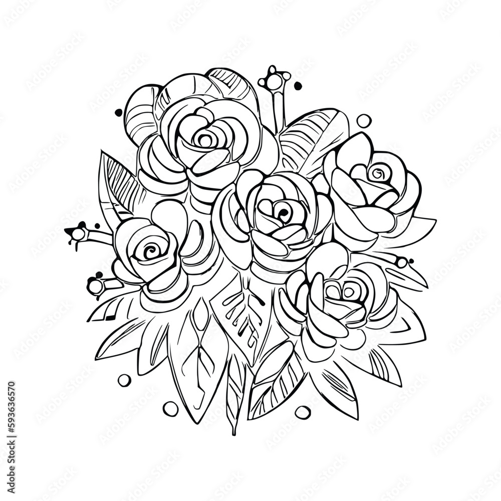 Beautiful Roses Coloring Book, Roses Coloring page, Roses line art ...