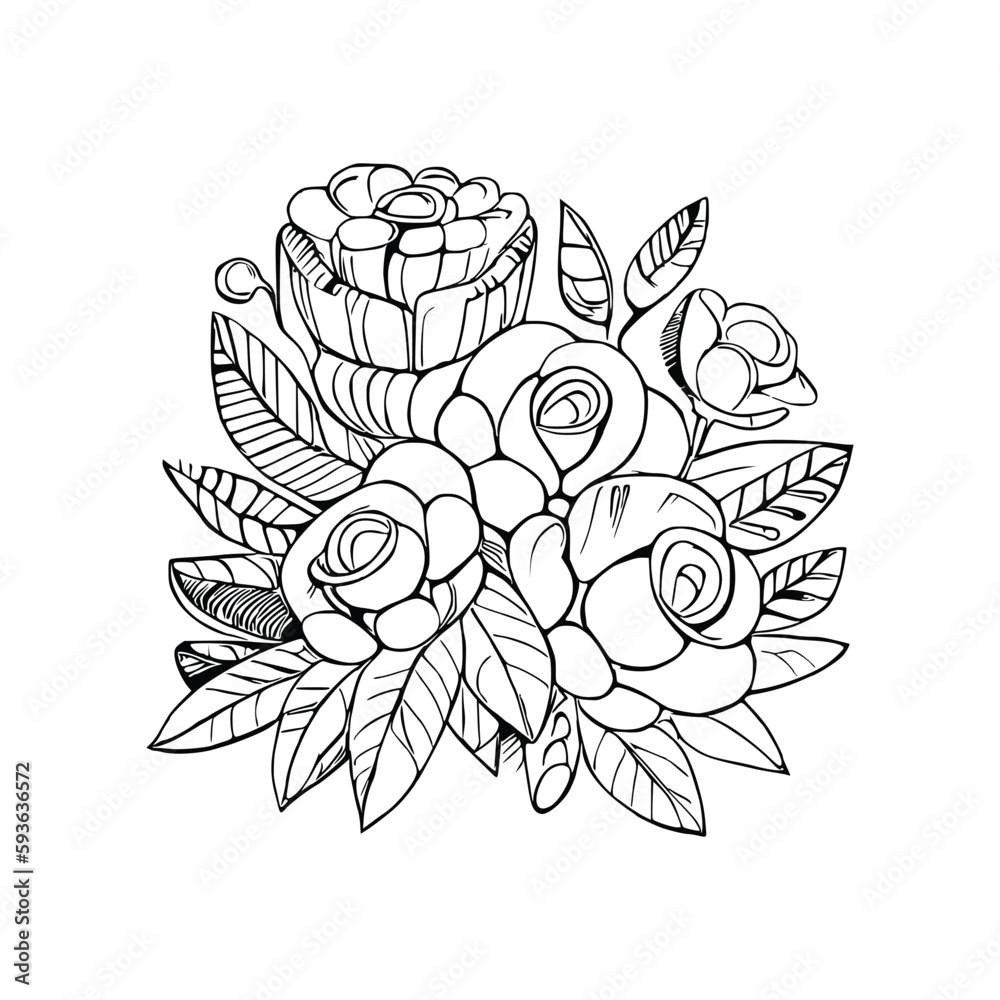 Beautiful Roses Coloring Book, Roses Coloring page, Roses line art ...
