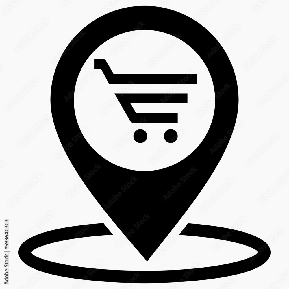 Store location icon. Supermarket location. Place on the map of outlets ...