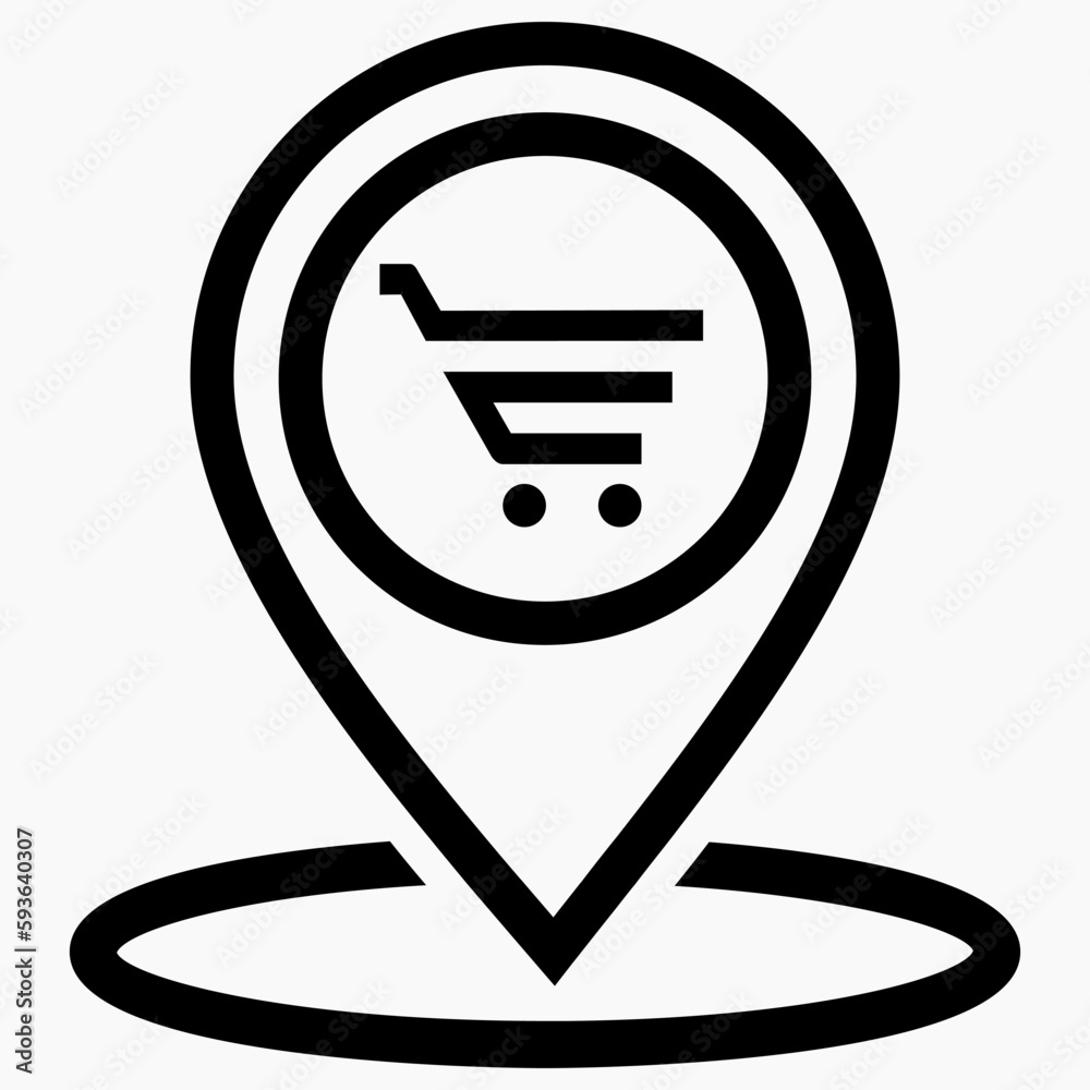 Store location icon. Supermarket location. Place on the map of outlets ...