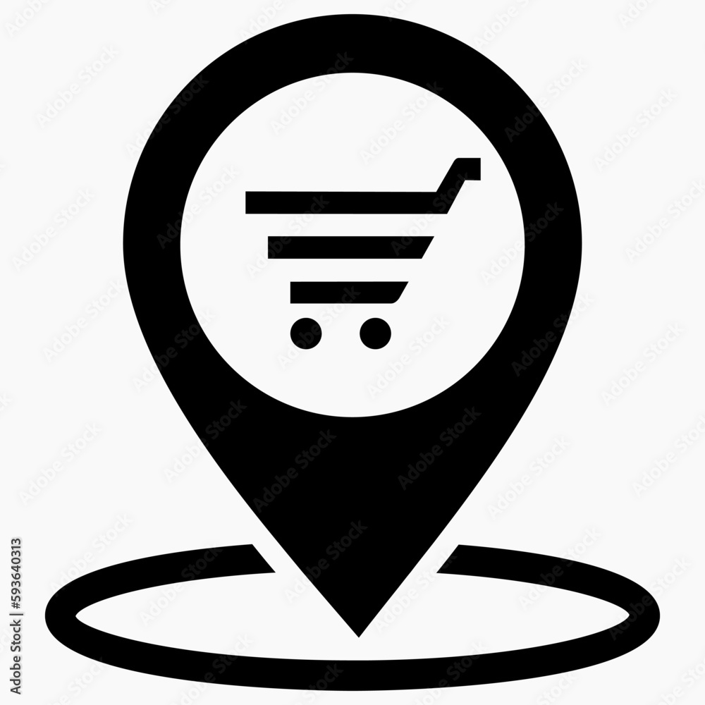 Store location icon. Supermarket location. Place on the map of outlets ...
