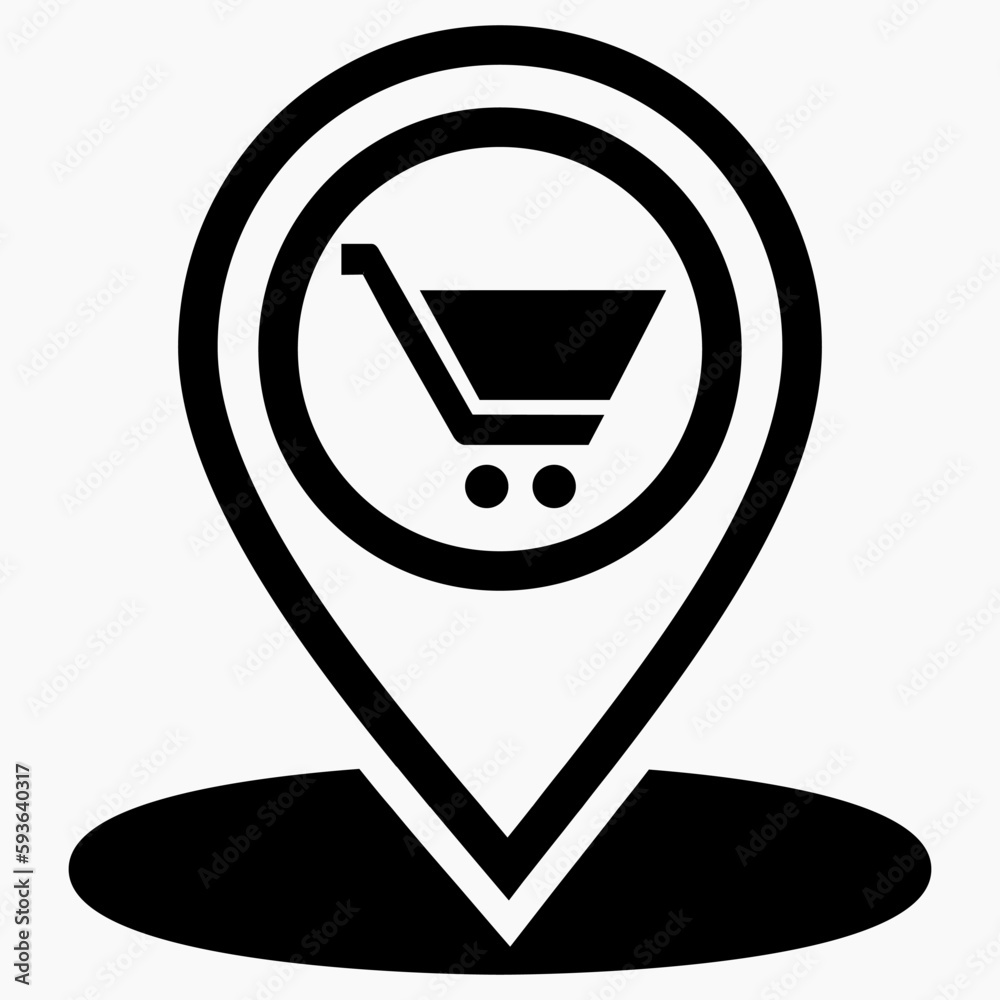 Store location icon. Supermarket location. Place on the map of outlets ...