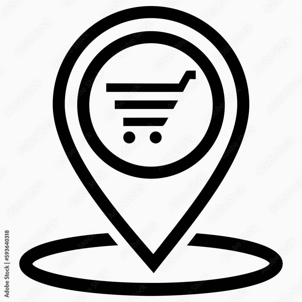 Store location icon. Supermarket location. Place on the map of outlets ...