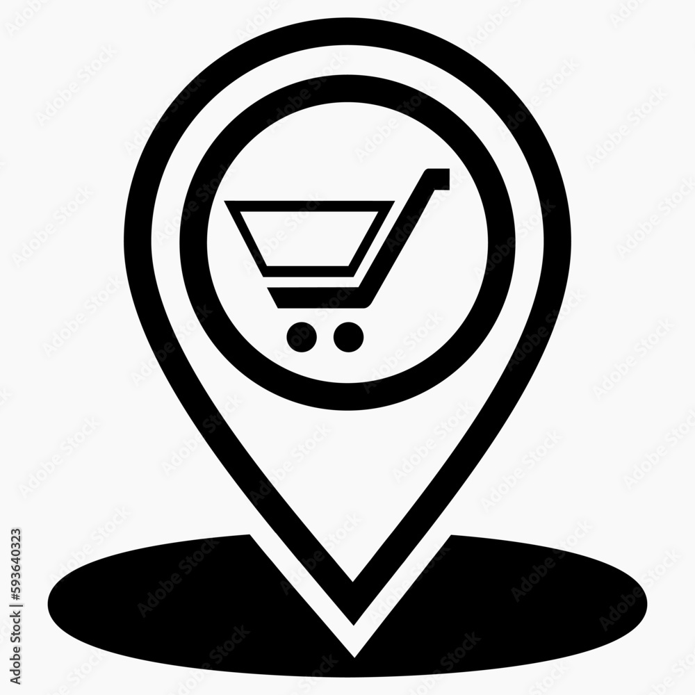 Store location icon. Supermarket location. Place on the map of outlets ...