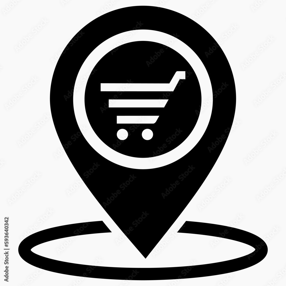 Store location icon. Supermarket location. Place on the map of outlets ...