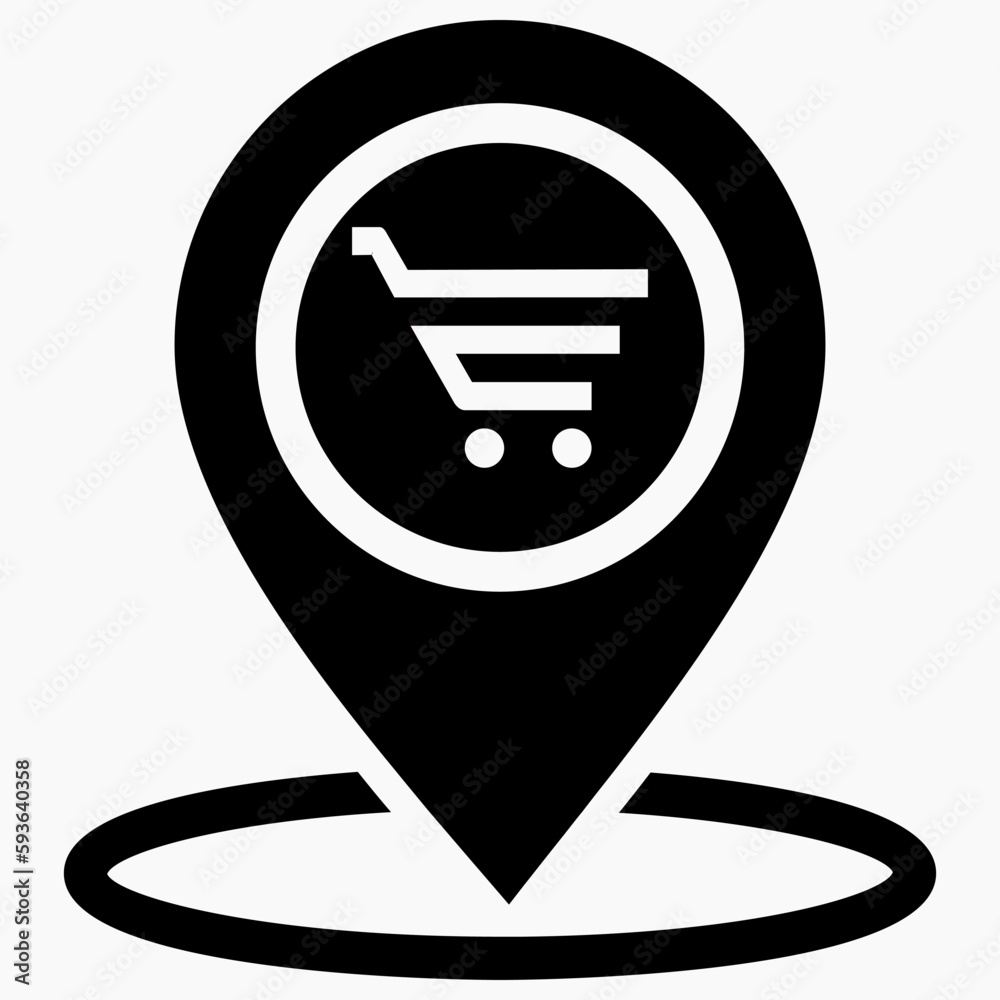 Store location icon. Supermarket location. Place on the map of outlets ...