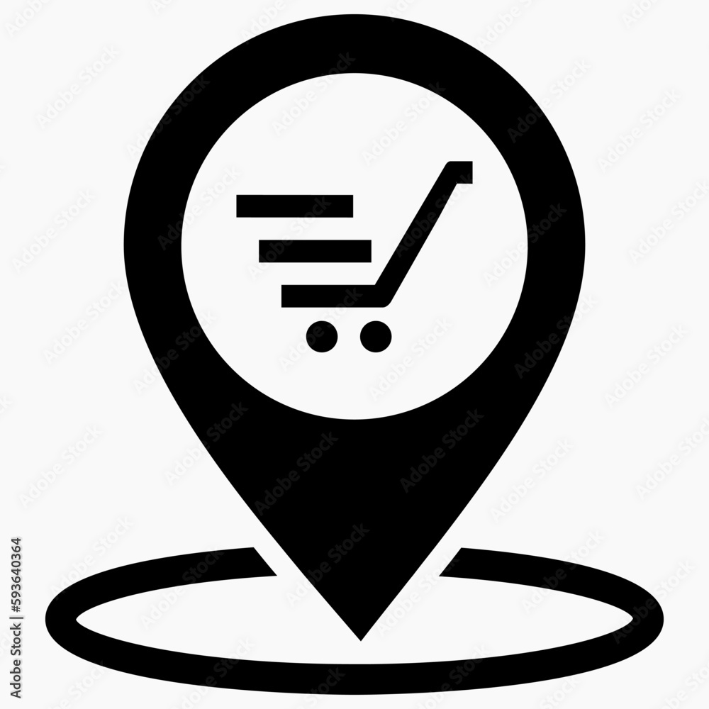 Store location icon. Supermarket location. Place on the map of outlets ...