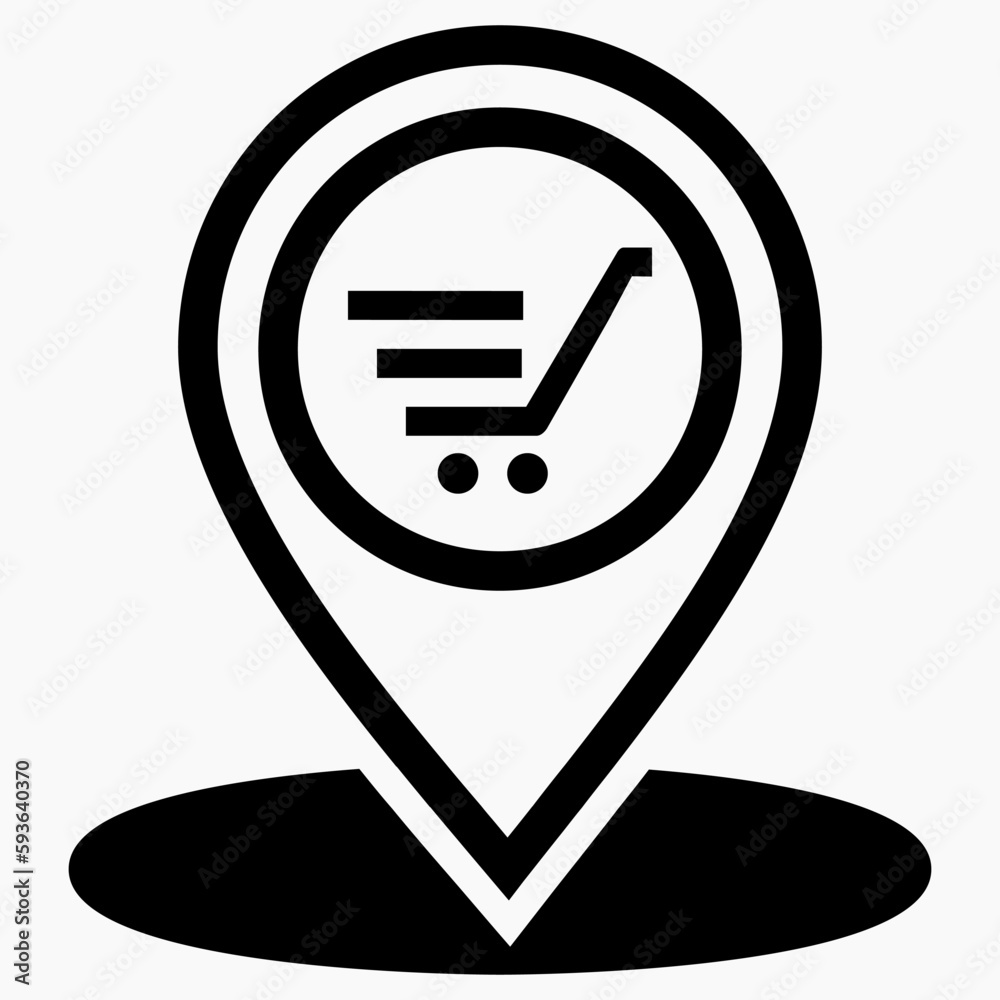 Store location icon. Supermarket location. Place on the map of outlets ...