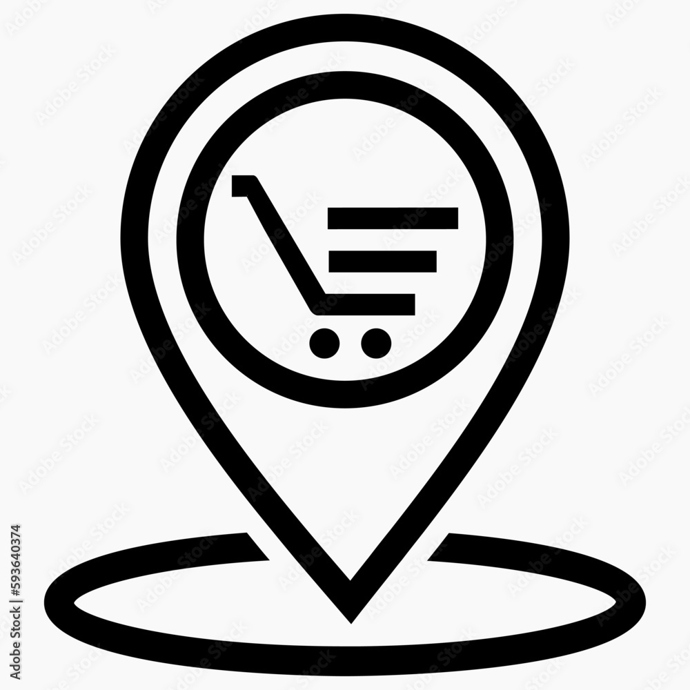 Store location icon. Supermarket location. Place on the map of outlets ...