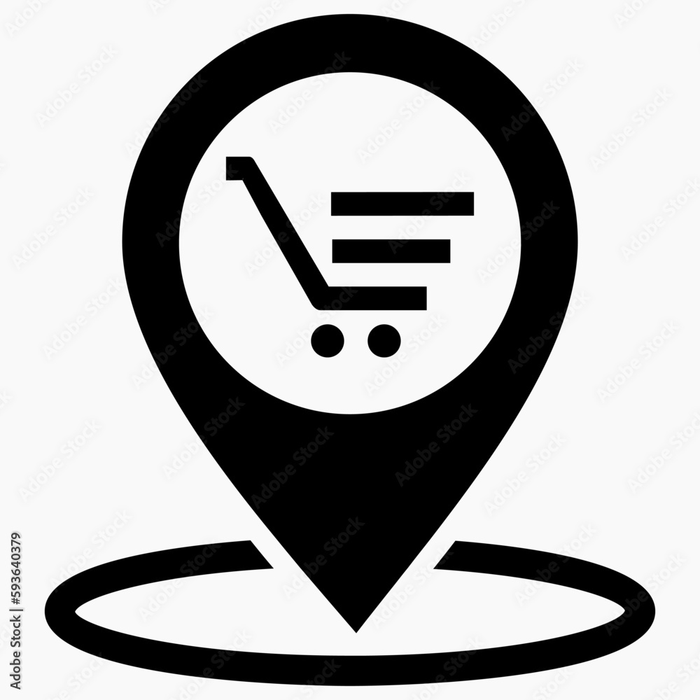 Store location icon. Supermarket location. Place on the map of outlets ...