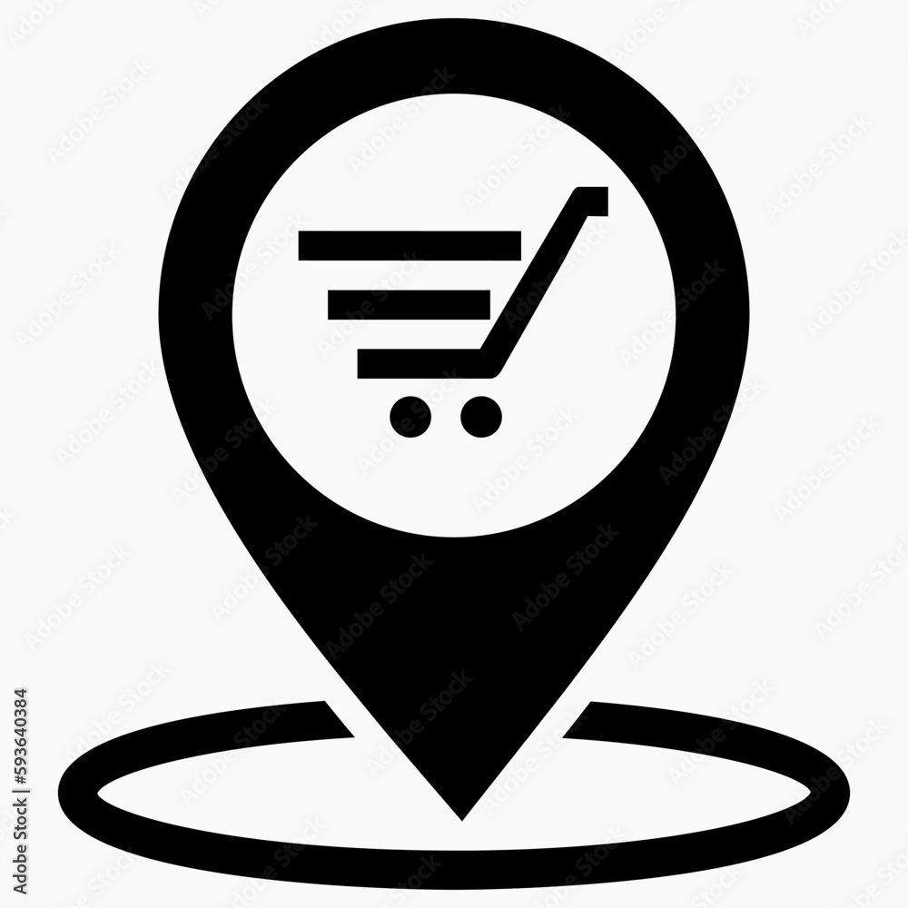 Store location icon. Supermarket location. Place on the map of outlets ...