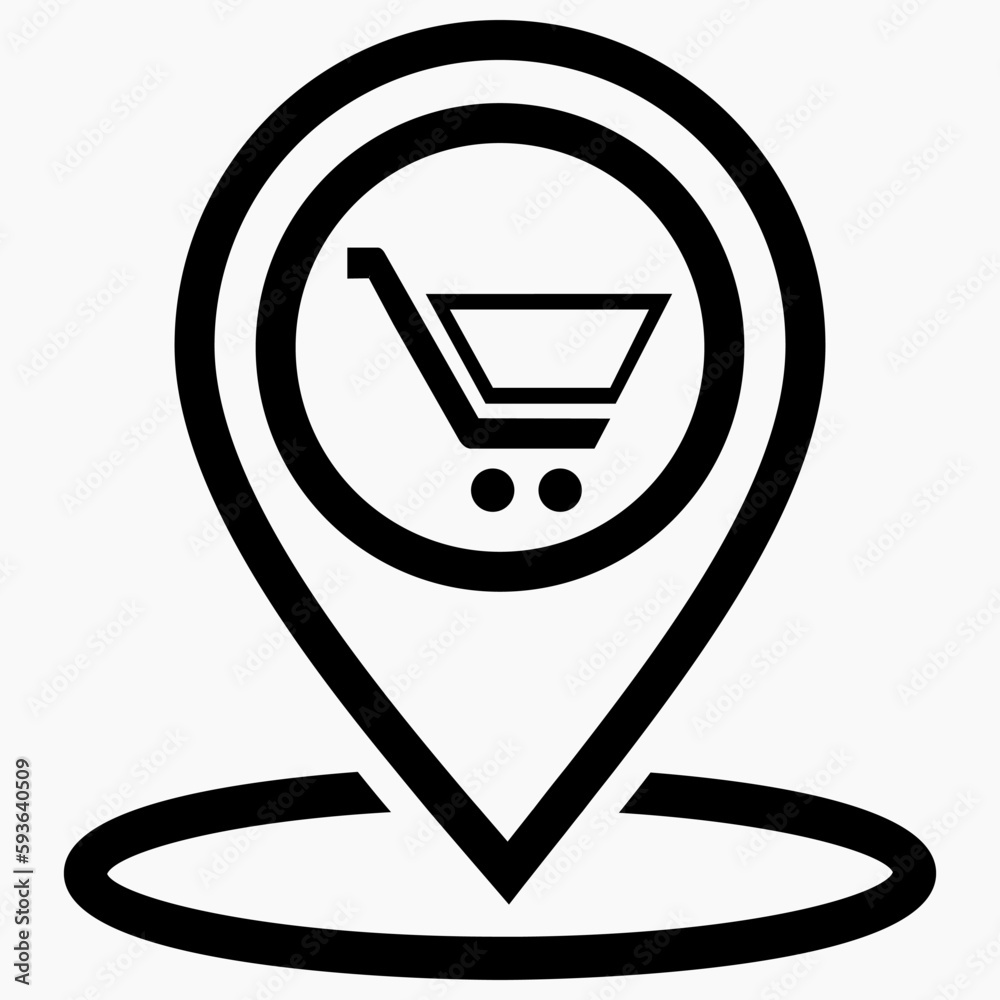 Store location icon. Supermarket location. Place on the map of outlets ...