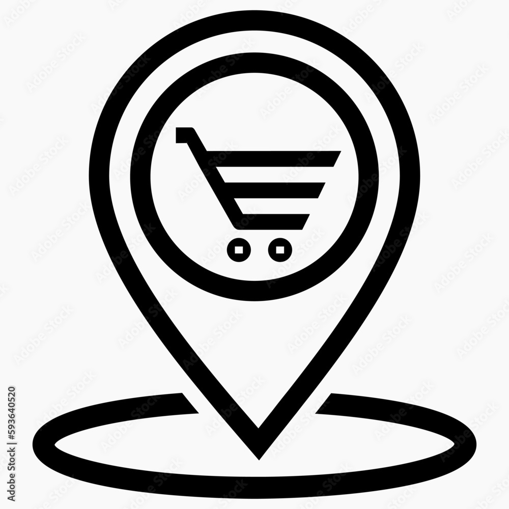 Store location icon. Supermarket location. Place on the map of outlets ...