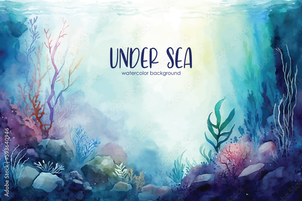 Watercolor under sea world with algae and plants Stock Vector | Adobe Stock