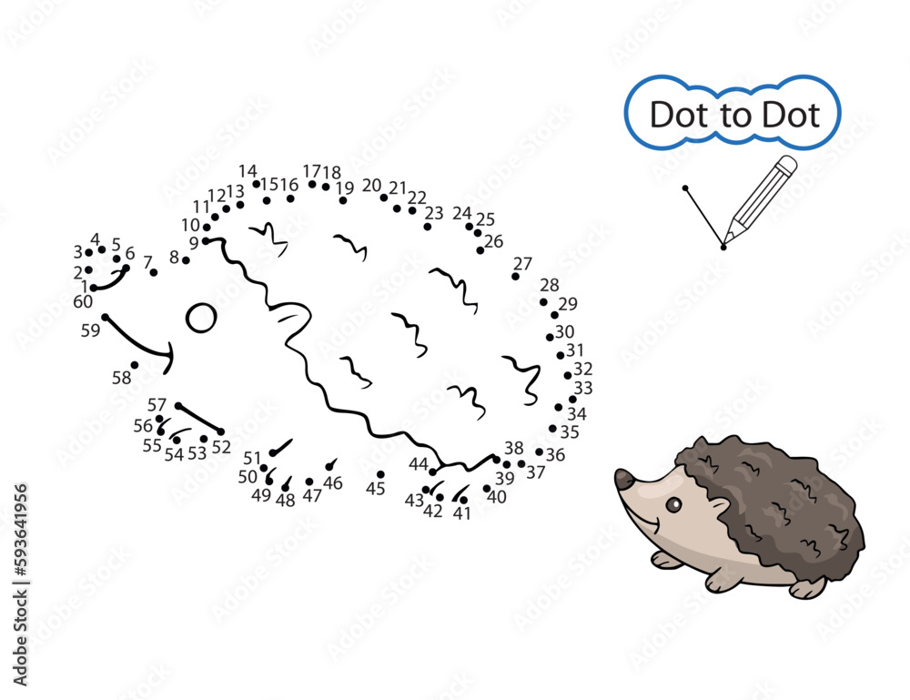 Dot to dot game. Kids art activity. Finish drawing image of hedgehog ...