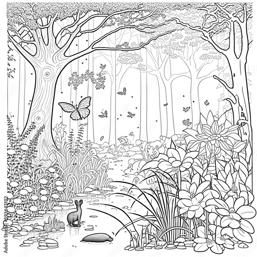 Nature forest animals adult coloring page Stock Illustration | Adobe Stock