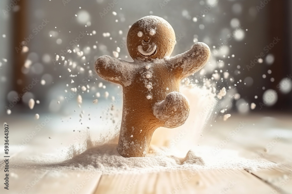 A happy gingerbread man dancing on the kitchen table. Generative AI ...