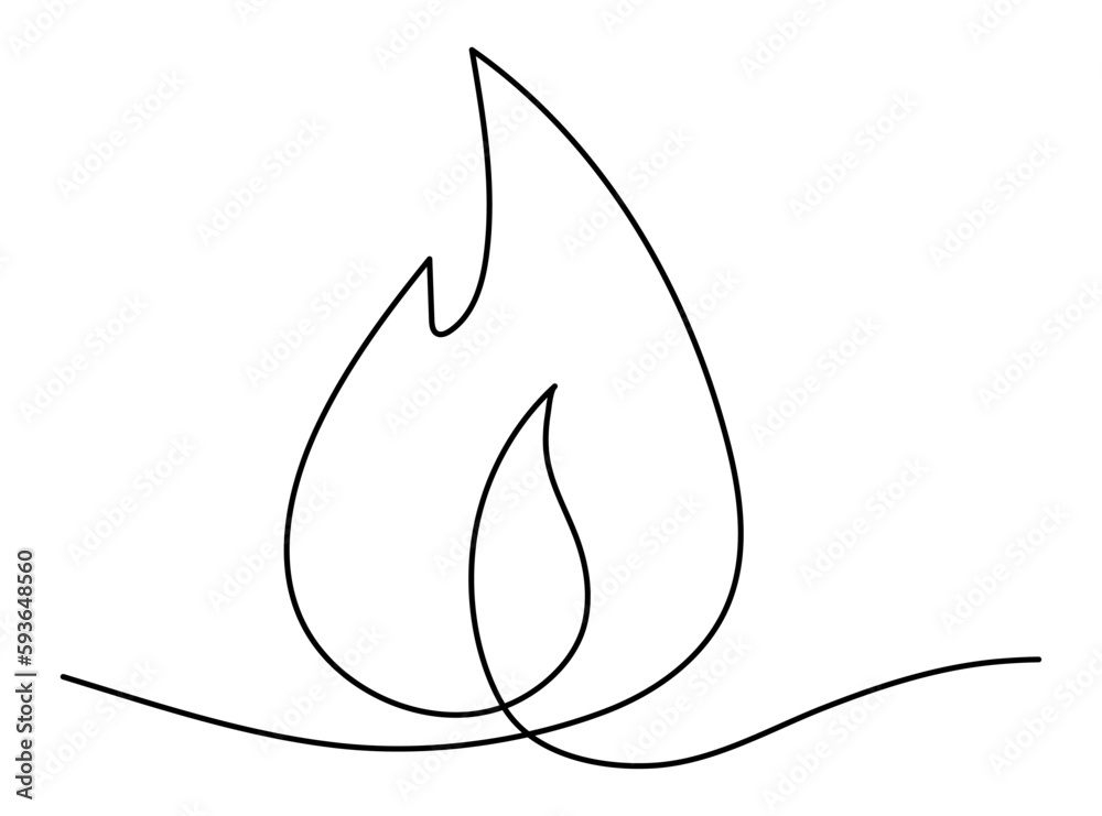 Fire flame continuous line drawing art. Vector illustration isolated on ...
