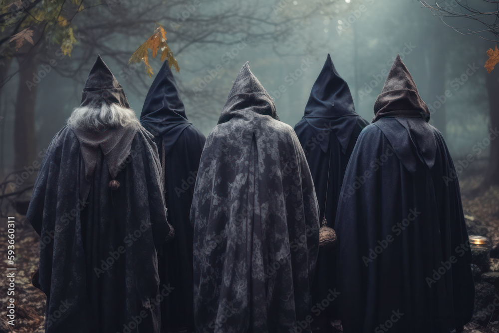 Mystical Gathering of Wizards in Enigmatic Robes, Viewed from Behind on ...
