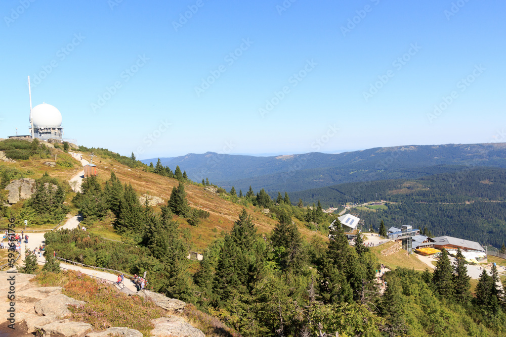 Снимка Panorama view of mountain Großer Arber summit with radar dome ...