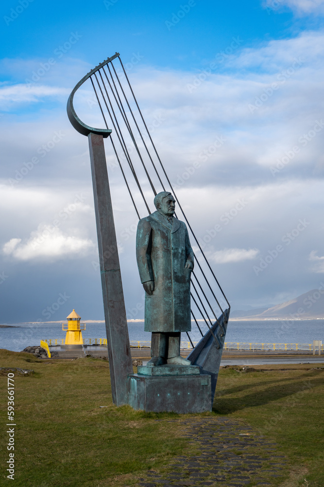 Reykjavik, Iceland: Einar Benediktsson statue and Höfði lighthouse ...