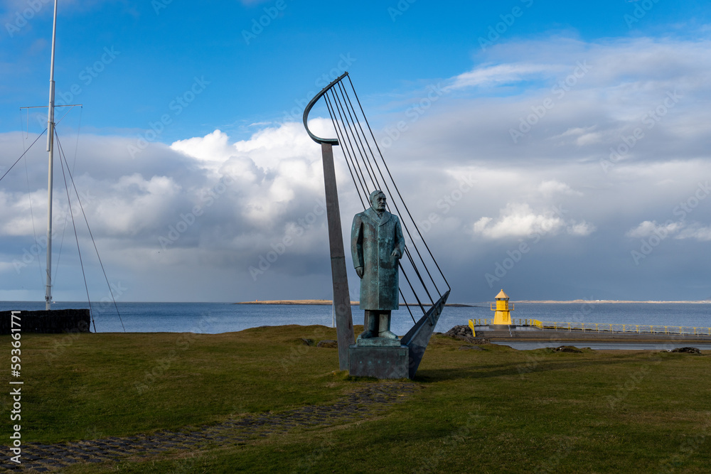 Reykjavik, Iceland: Einar Benediktsson statue and Höfði lighthouse ...