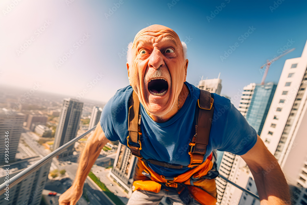 Base jumper man grandfather pensioner active old age bungee jumping ...