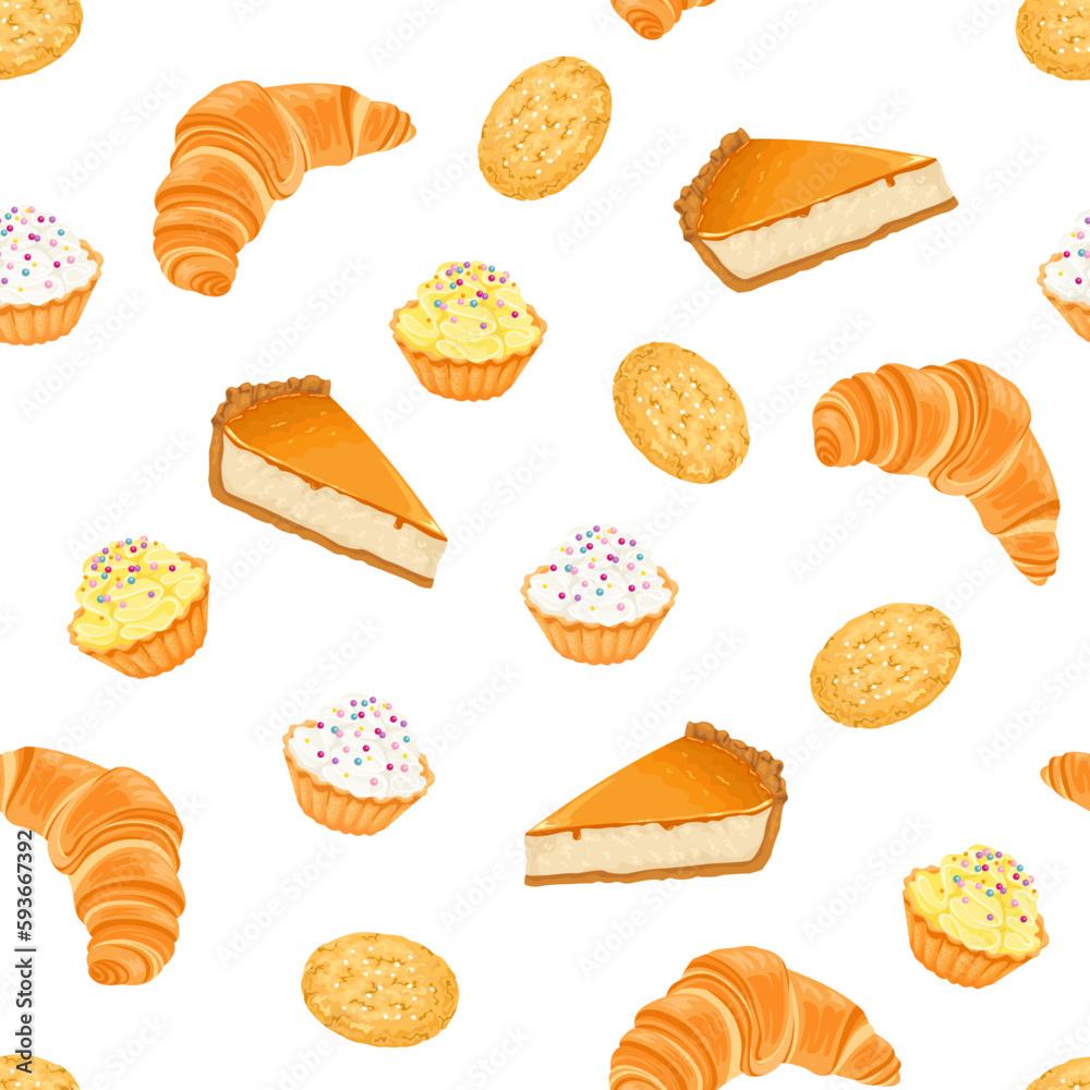 Seamless pattern with sweets and pastries. Vector background with ...