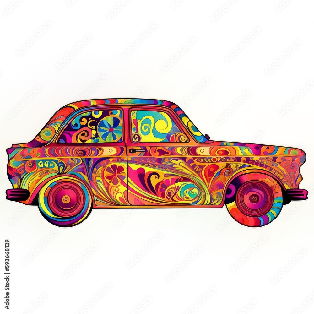 Psychedelic car isolated on white background, colorful Vehicle art ...
