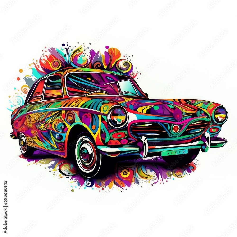 Psychedelic car isolated on white background, colorful Vehicle art ...