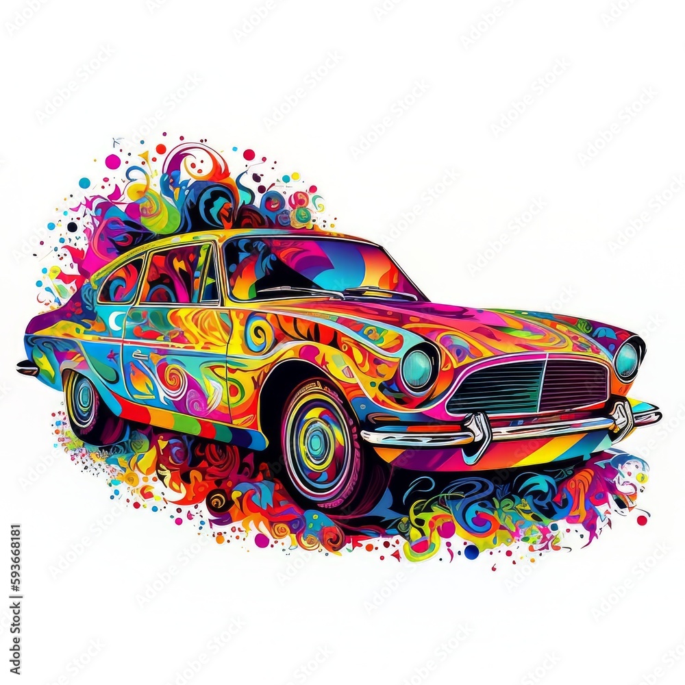 Psychedelic Cars Clipart, Colorful Vehicle Art, Automobile Design ...
