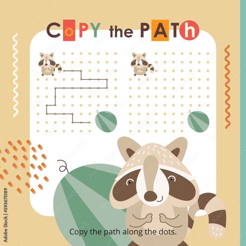 Cute Animals activities for kids. Copy the path for Raccoon. Logic ...